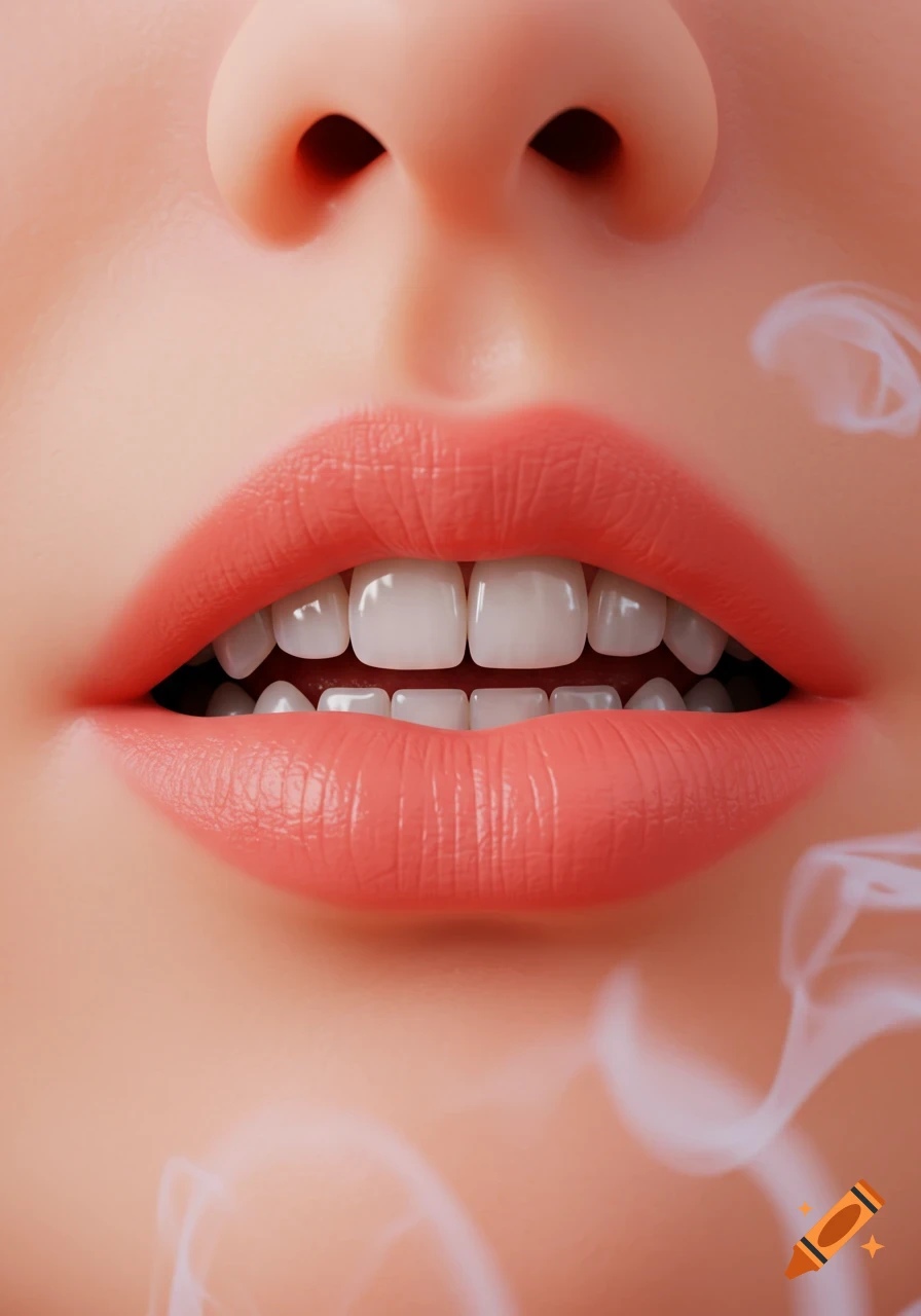 Close-up hyperrealistic illustration of a person's mouth showing a grin ...