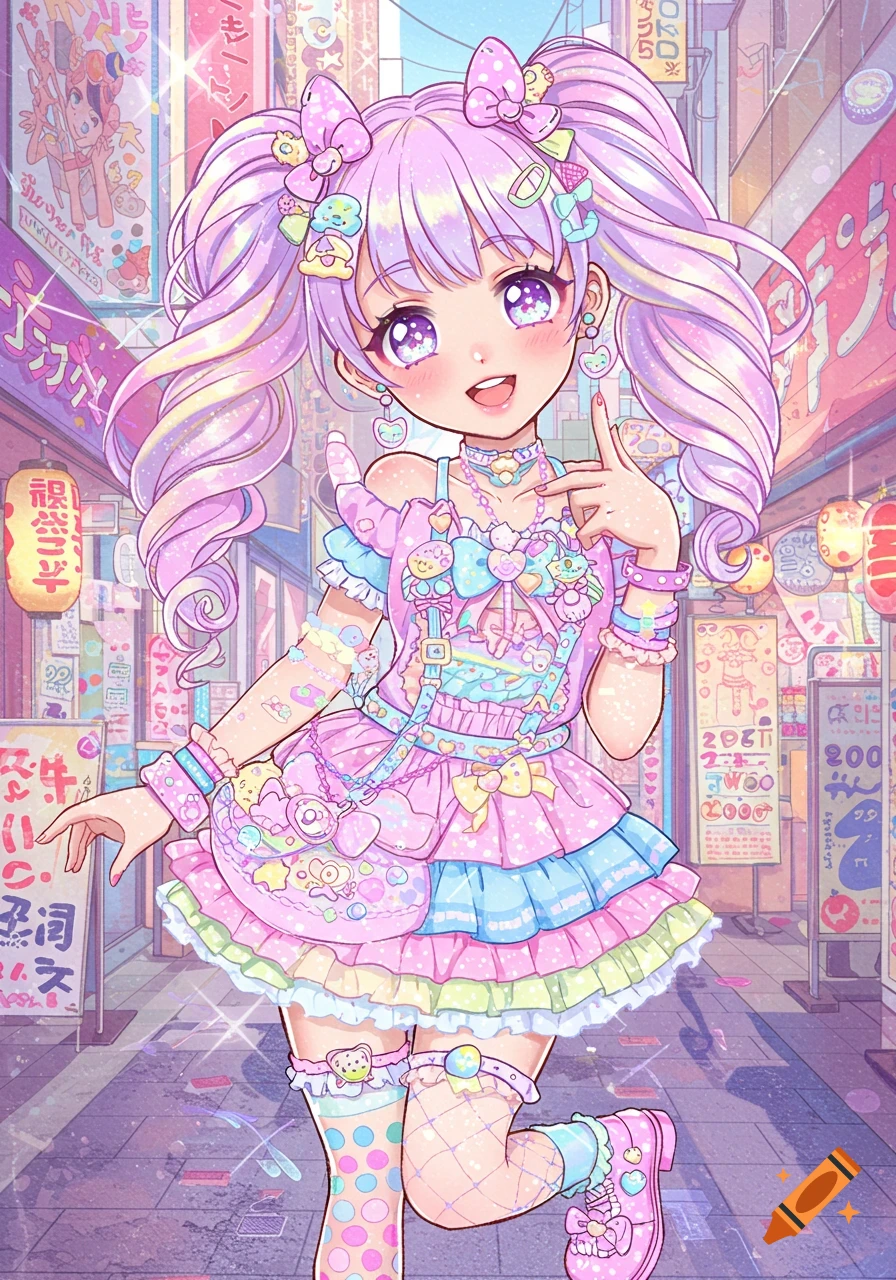 Anime style drawing of a teenage girl walking happily on a sunny city ...