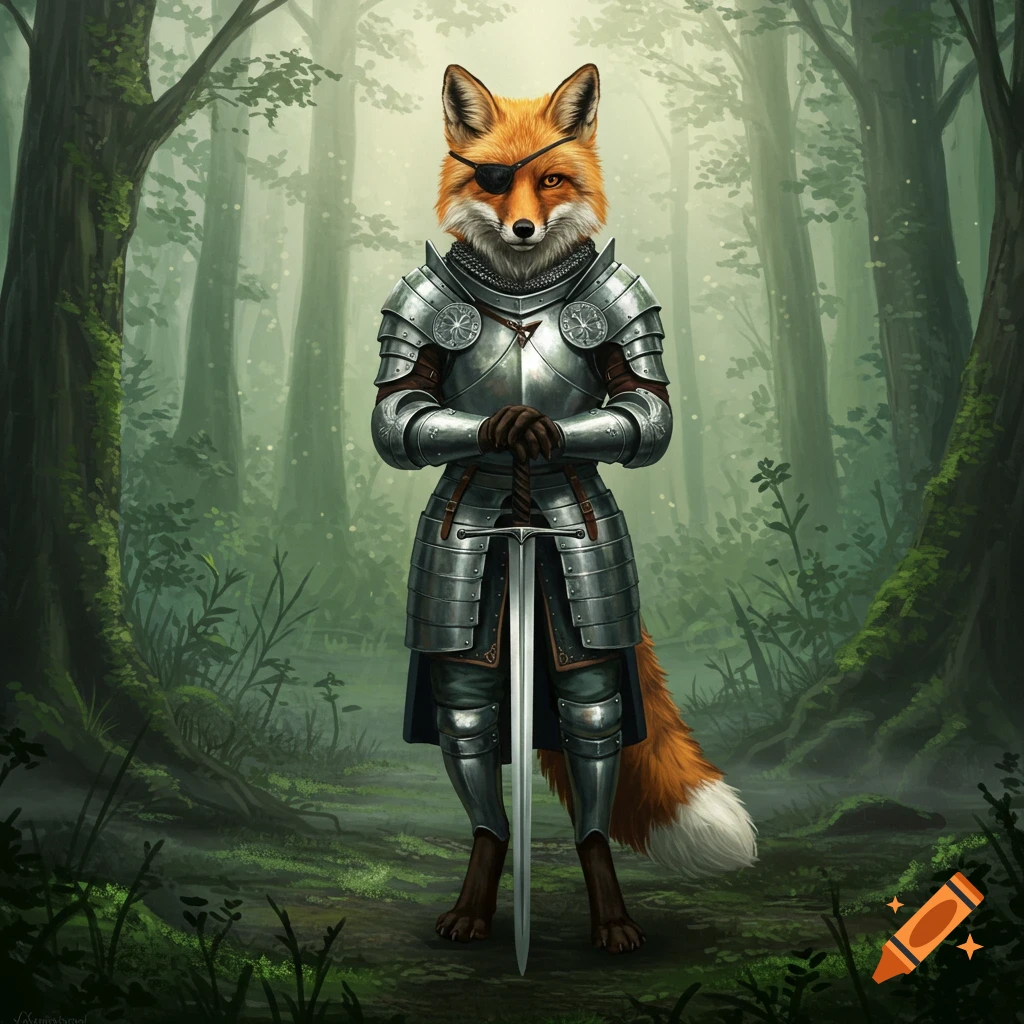 An anthropomorphic rabbit wearing full knight's armor stands in a ...