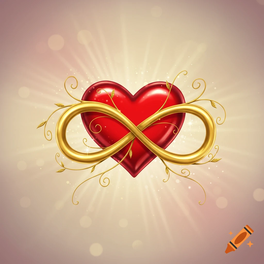 A shiny metallic infinity symbol intertwined with a red and purple ...