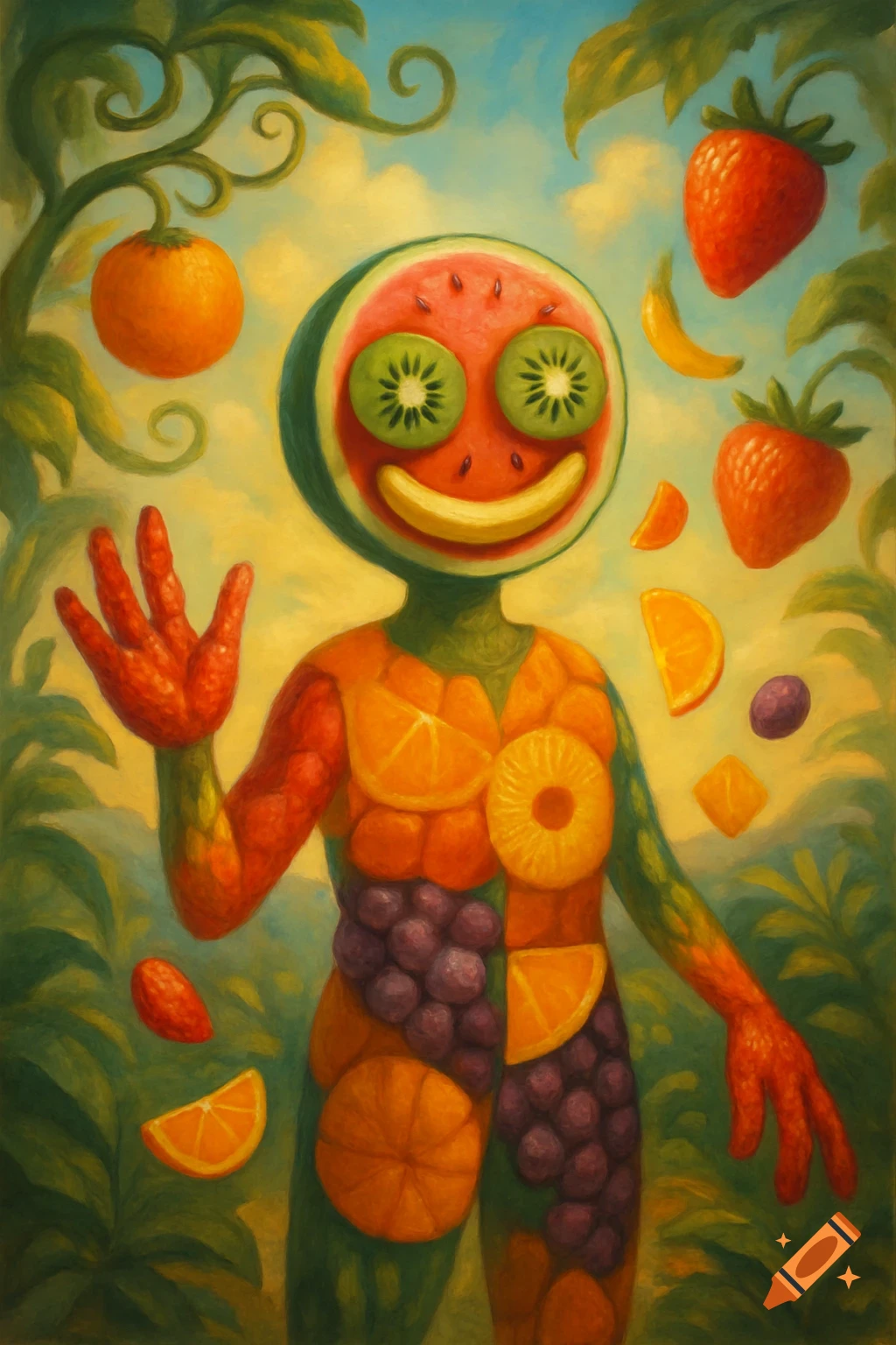 Ballerina dancing among african masks and sunflowers in outsider art ...