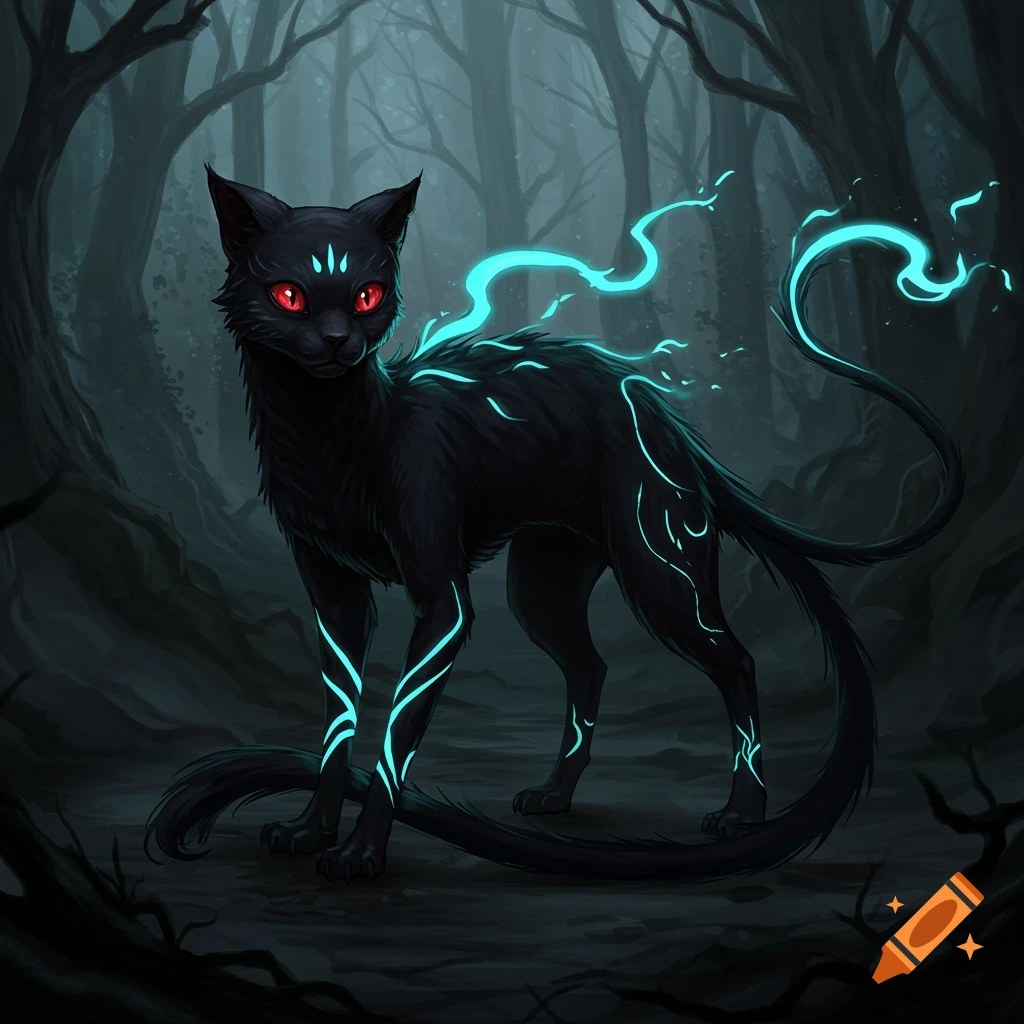 A mystical black wolf-like creature with glowing purple markings and ...