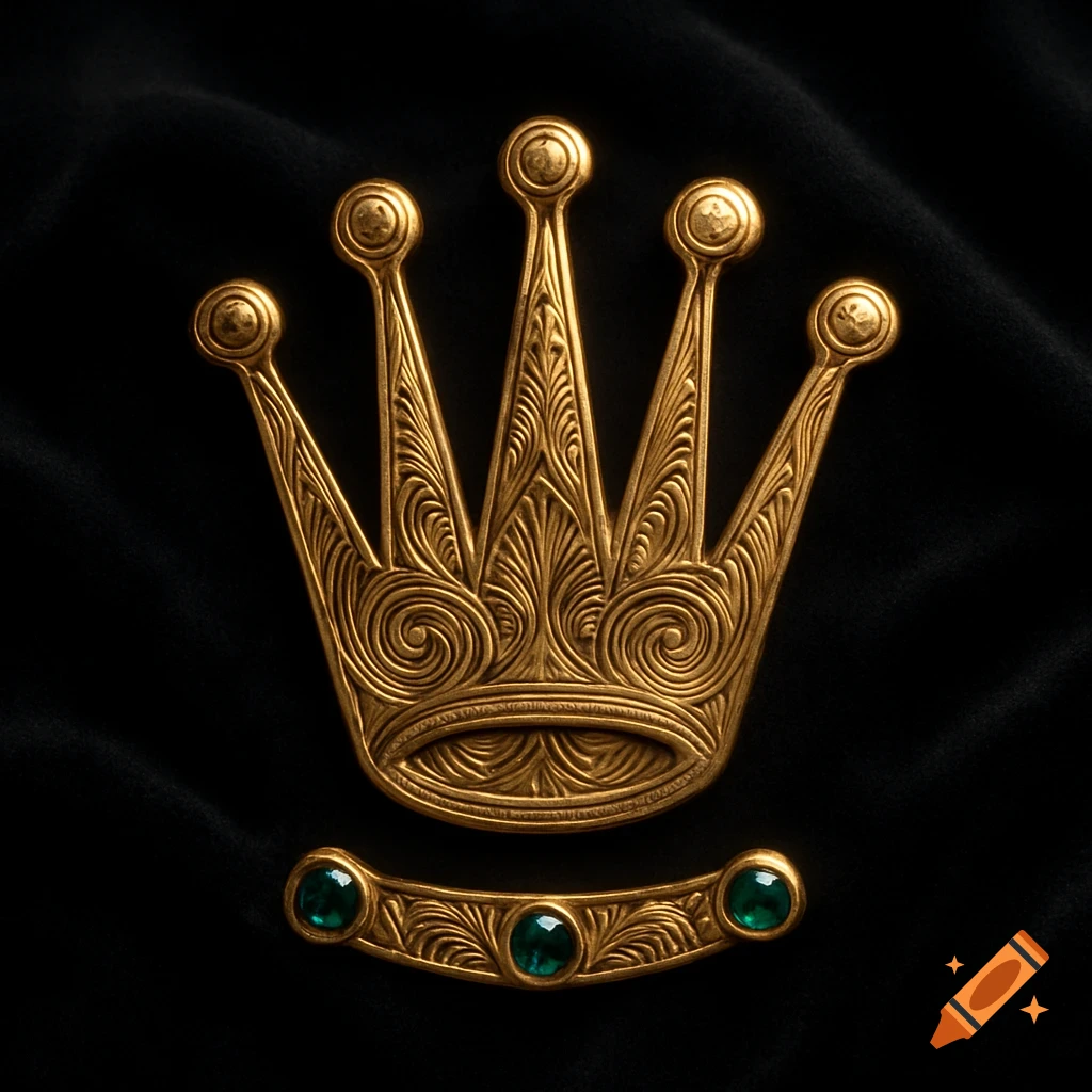 A richly detailed golden crown adorned with many amber-colored gems ...