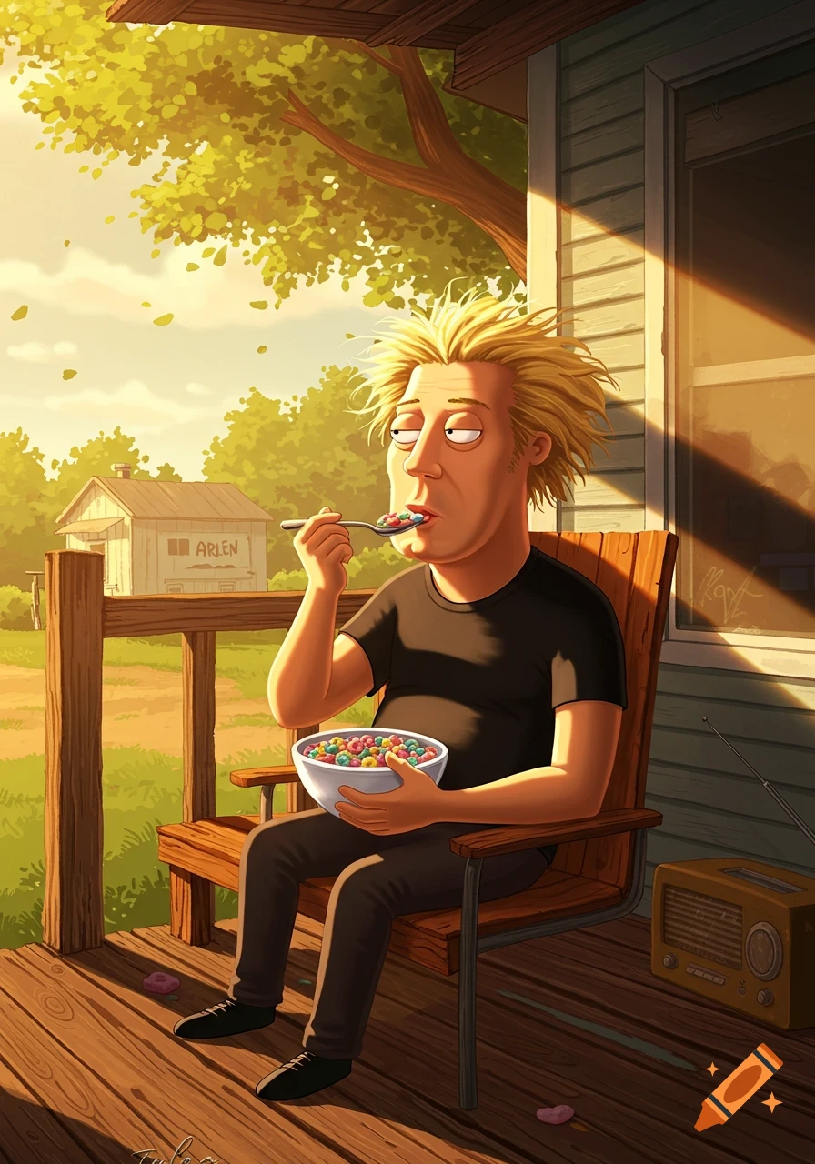 A happy cartoon boy in a yellow 'COOL DUDE' jumper stands on a sidewalk ...