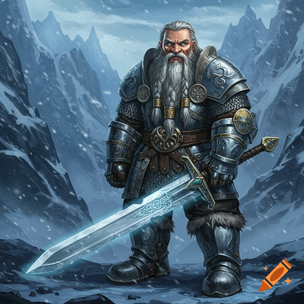 An old wizard with a long white beard and a blue robe stands holding an ...