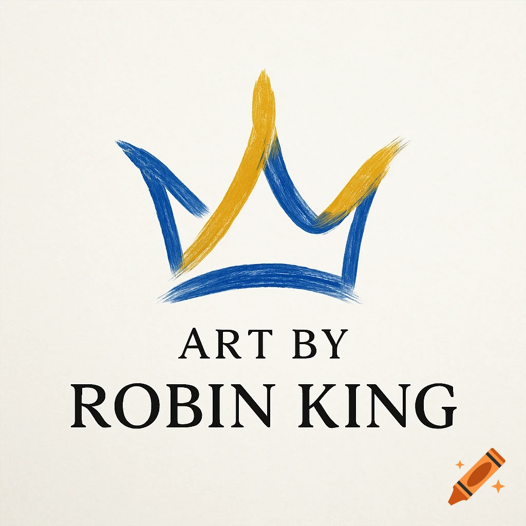 A logo with a stylized blue and gold brushstroke crown above the text ...