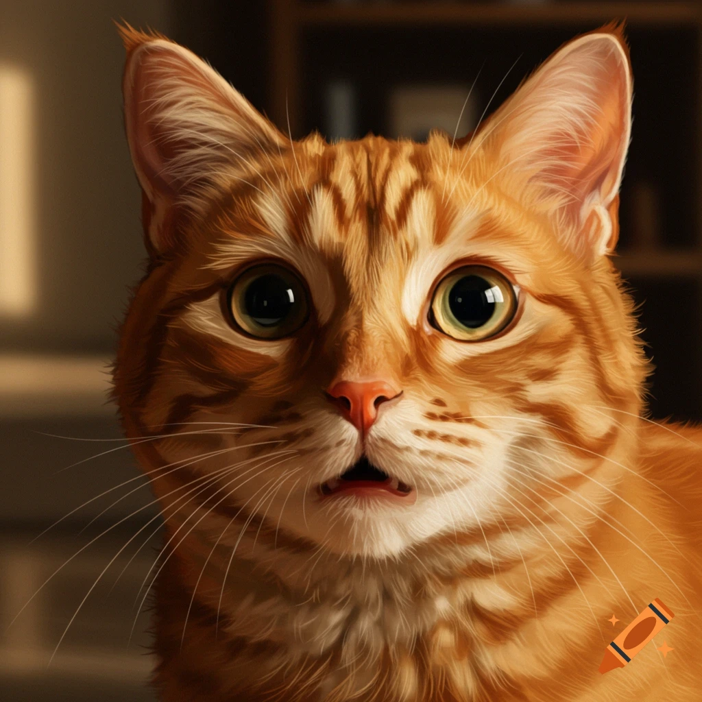 A close-up, photorealistic portrait of a ginger cat with wide ...