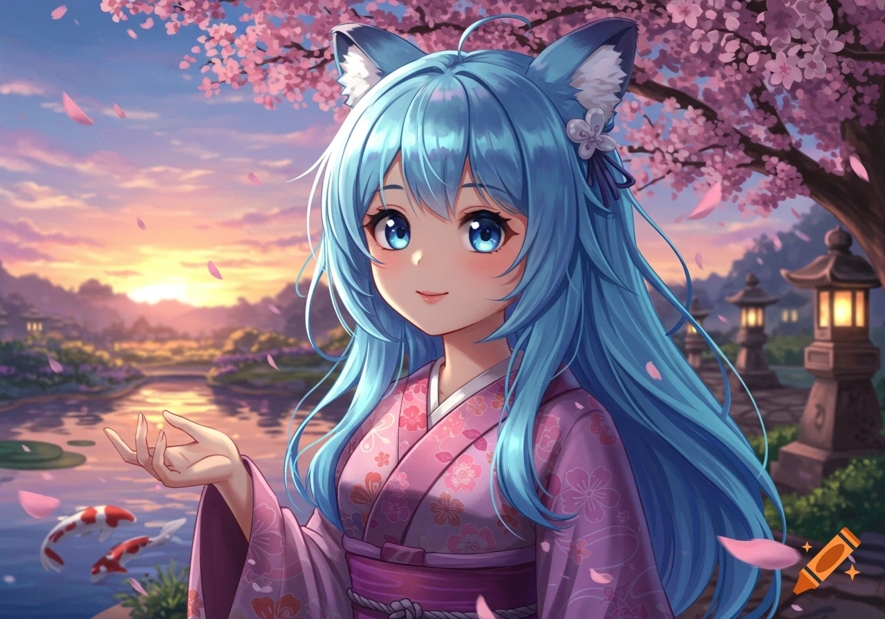 Cute blue anime cat girl on Craiyon