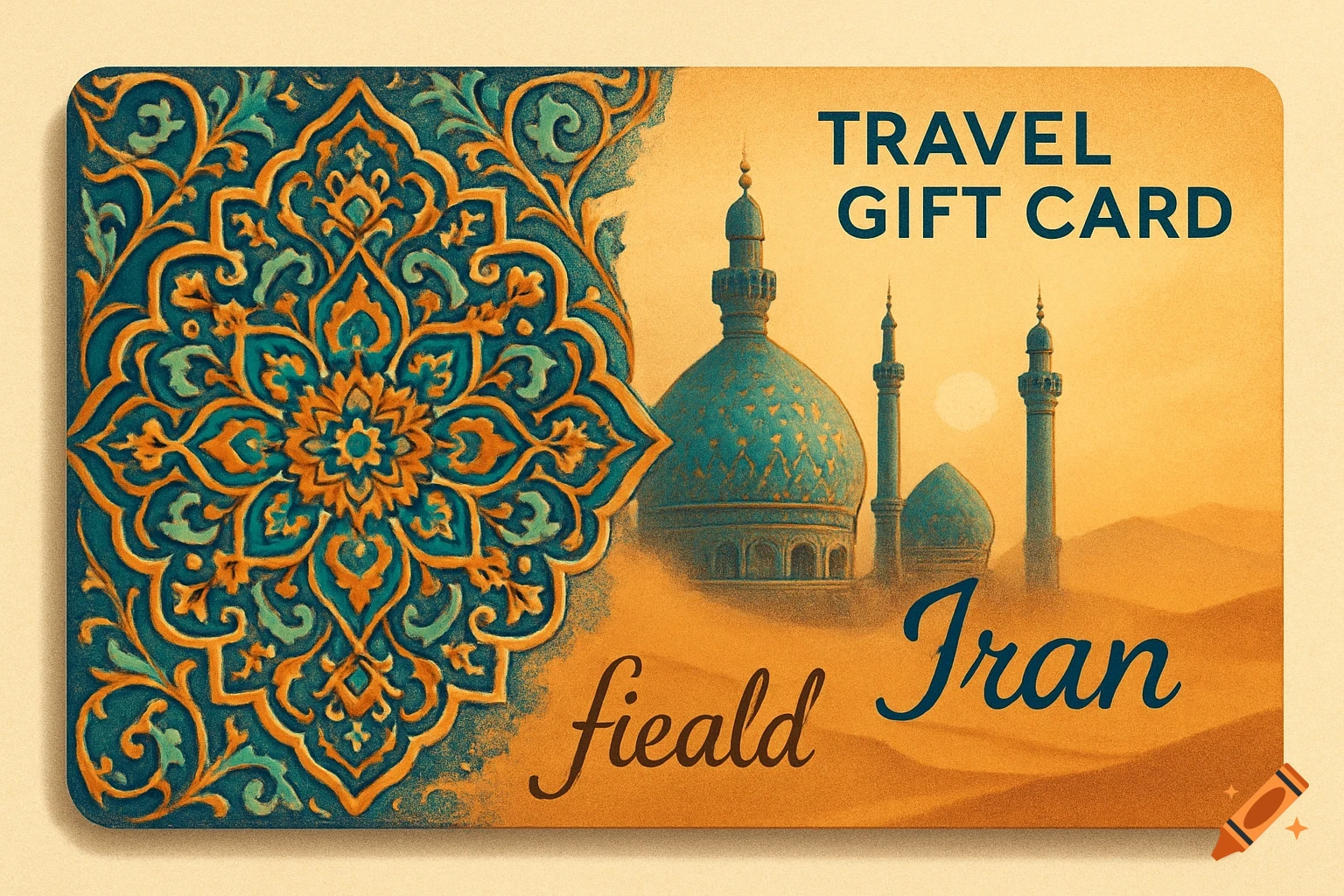 A travel gift card featuring an intricate blue and gold Islamic pattern ...