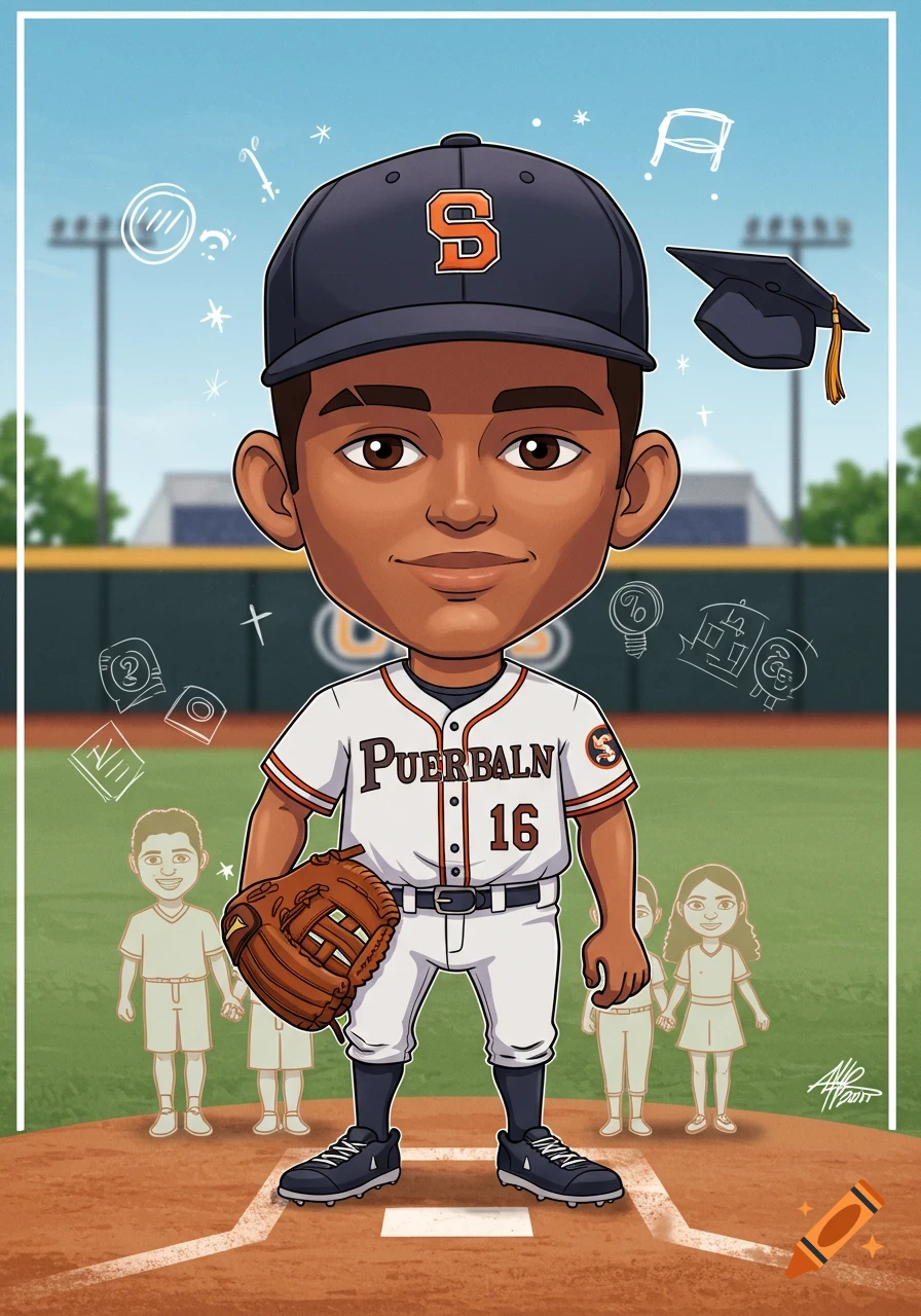 A cartoon avatar of a male baseball player wearing a cap with an S and ...