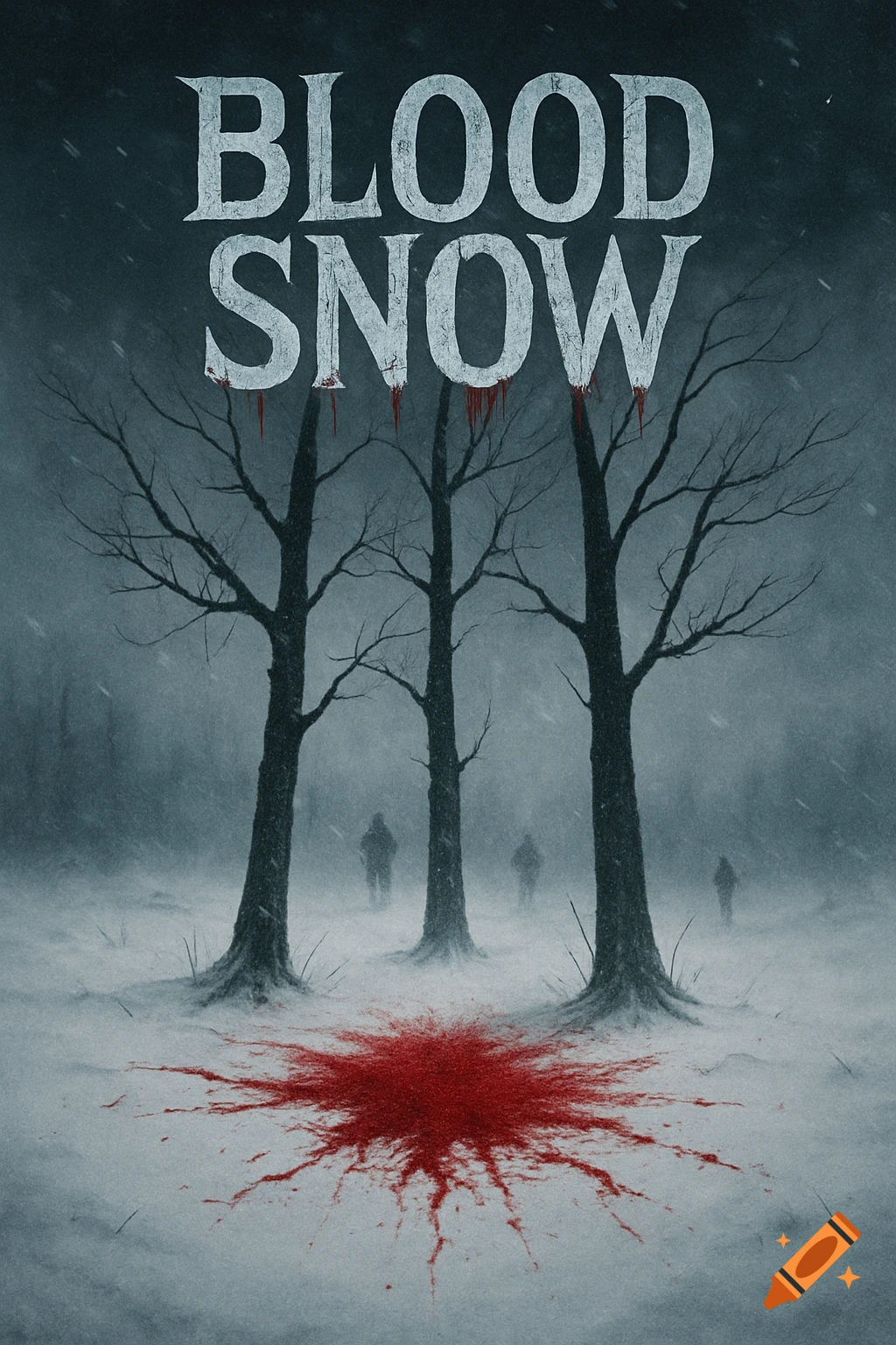 A horror movie poster for 'BLOOD SNOW' depicting a snowy forest with ...