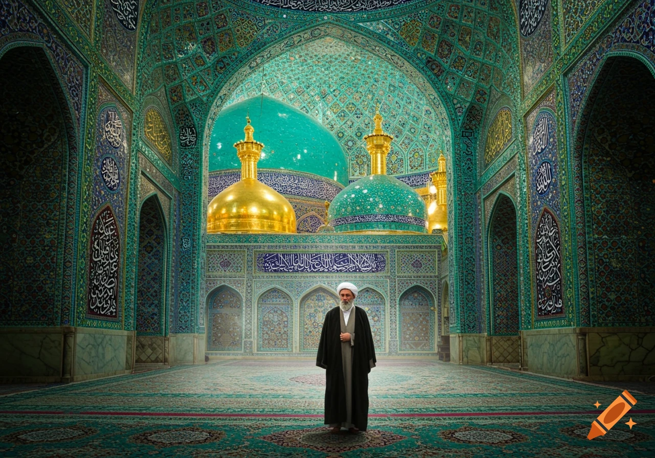 A bearded cleric in an embellished white robe speaks to men in white ...