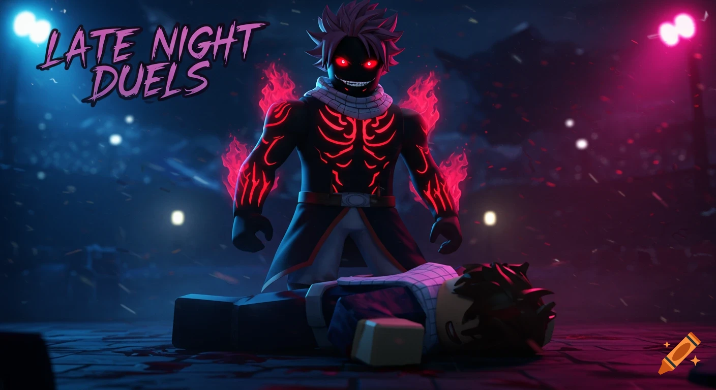 A dark Roblox character with glowing red eyes and fiery red tattoos ...