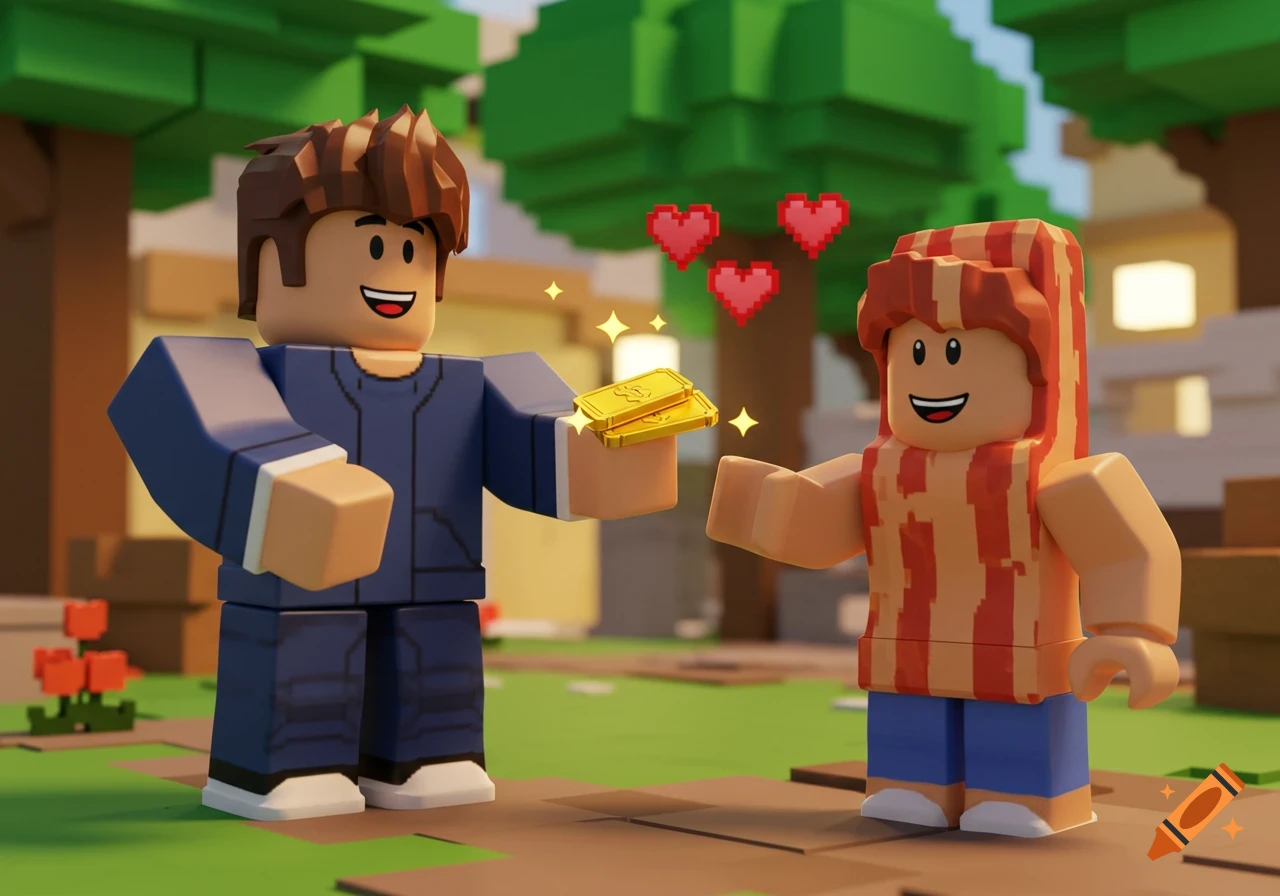 A 3D render of a blue and yellow Roblox 'Noob' character jumping over white pillars in a grassy ...