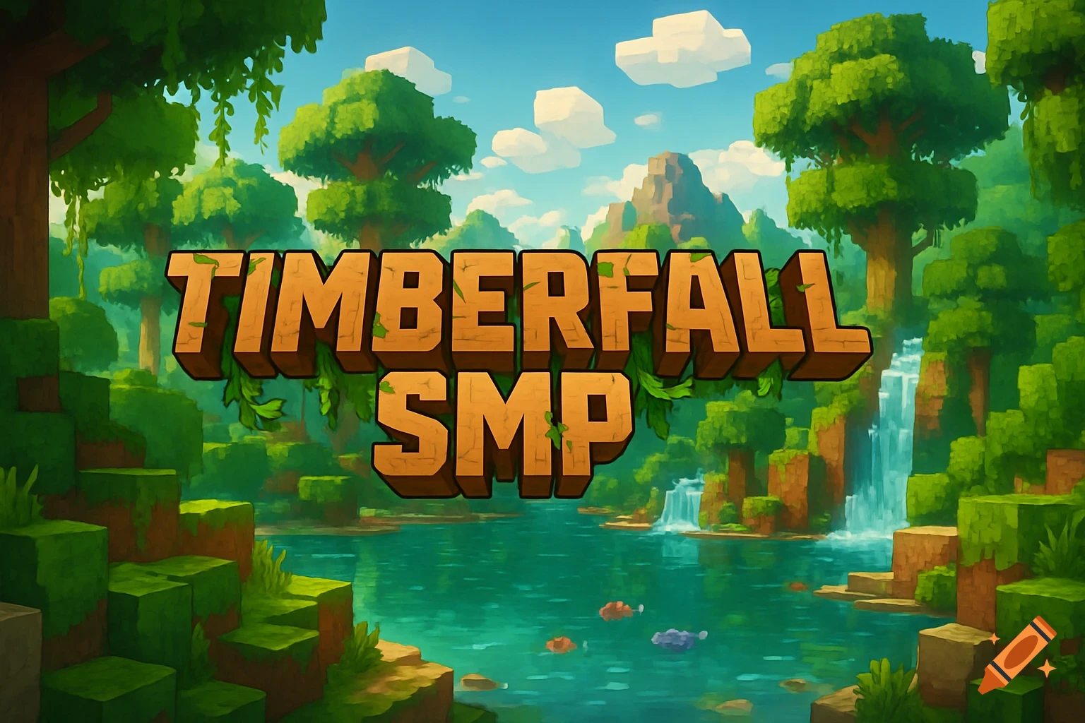 Minecraft-style "faktoja" text made of blocks on a grassy hill with ...