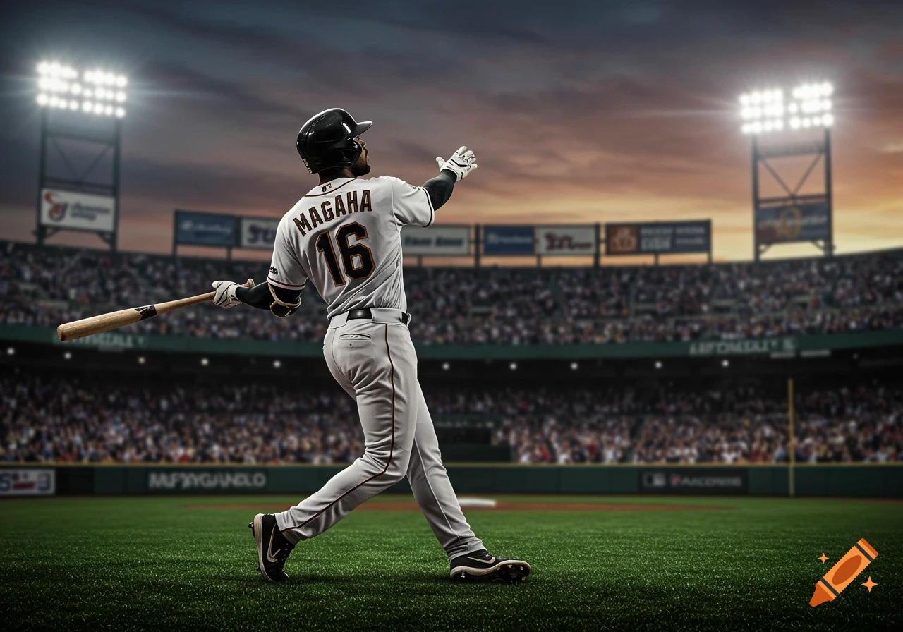 A male baseball player in uniform swings a bat, hitting a ball in a ...