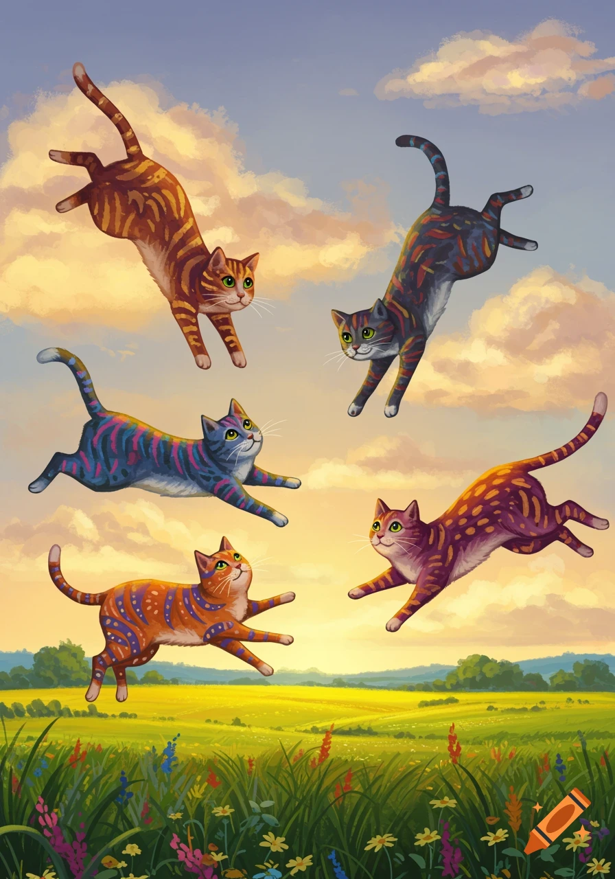 A large group of domestic cats of various colors and breeds are ...