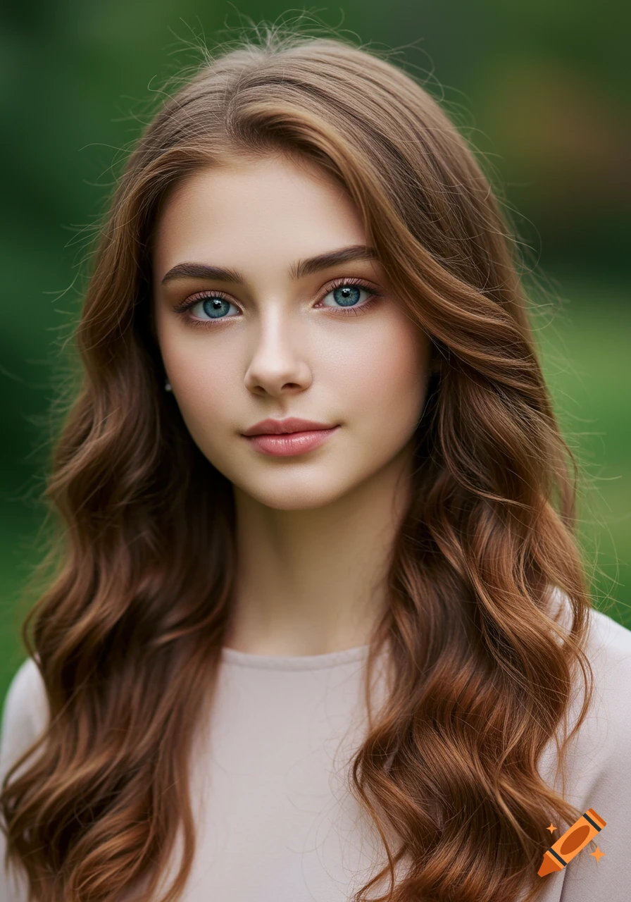 A close-up photorealistic portrait of a young woman with long blonde ...