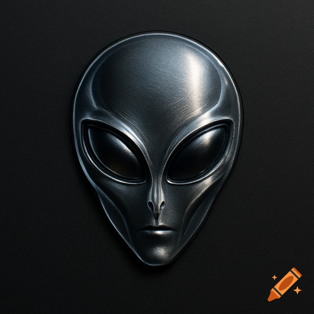 Cartoon illustration of a grey alien head on Craiyon