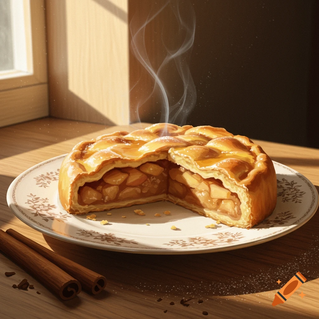 A warm, golden-brown bun on a floured wooden board, with a rolling pin ...