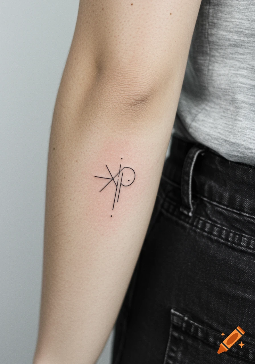 A minimalist Chi-Rho symbol tattoo on a person's forearm, close-up shot ...