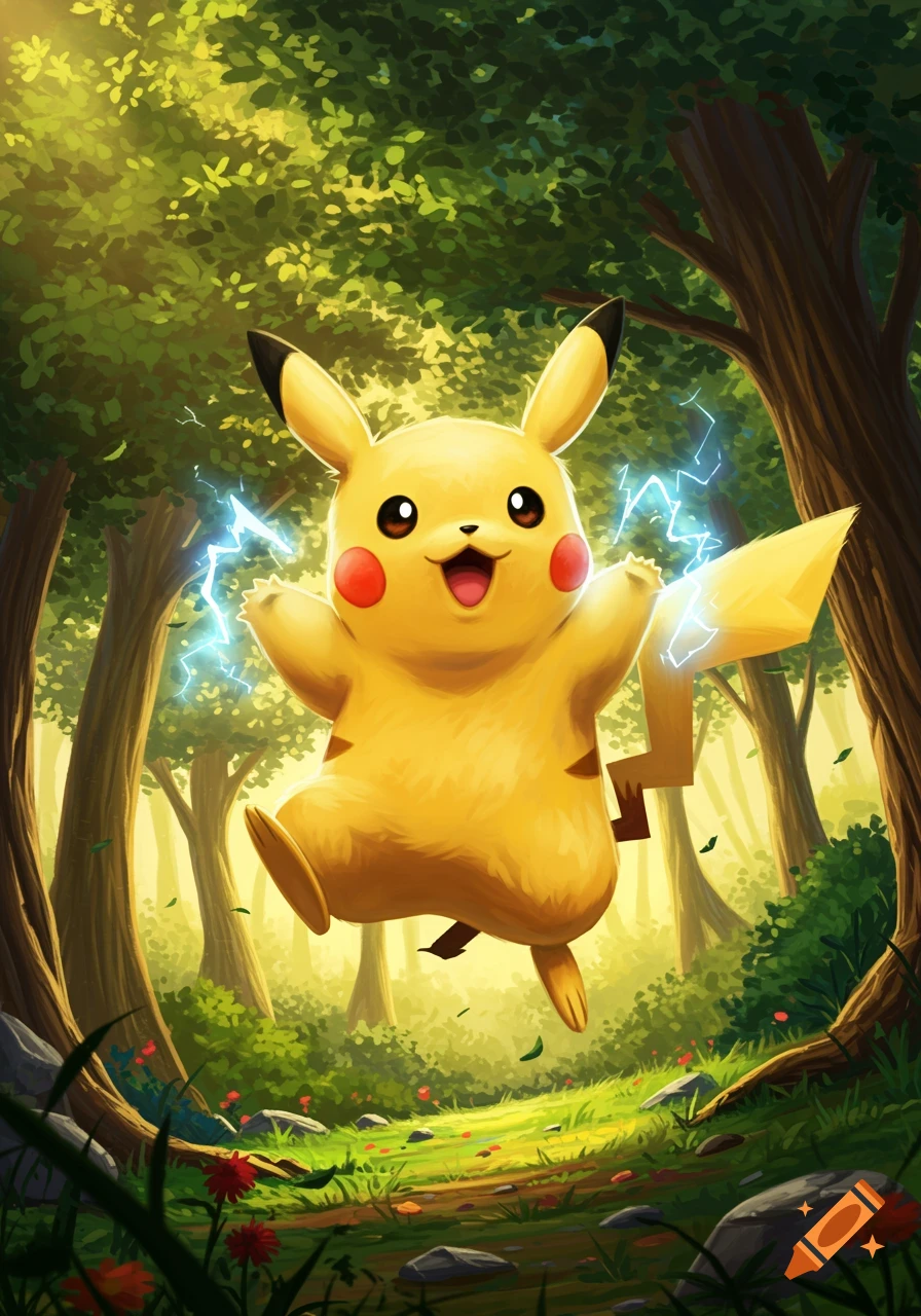 A yellow Pikachu with an armadillo shell stands in a dark, glowing ...