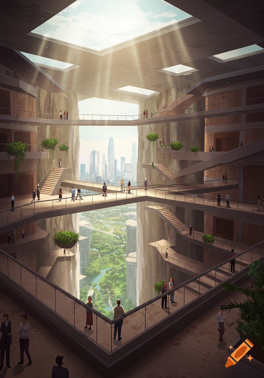 Aerial view of a vibrant urban cultural center, formerly a brick ...