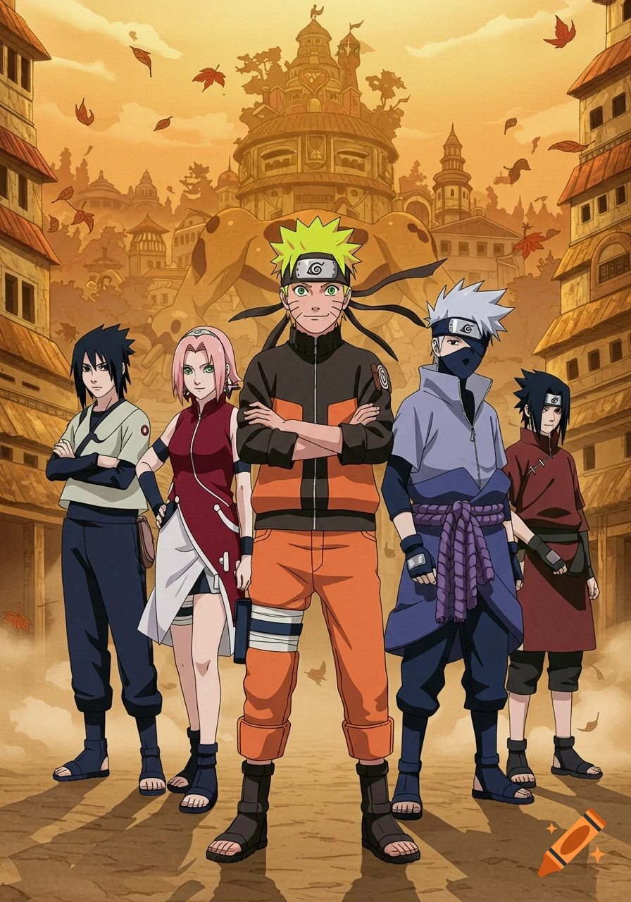 Five anime characters, including Naruto, Sasuke, Sakura, and Kakashi ...