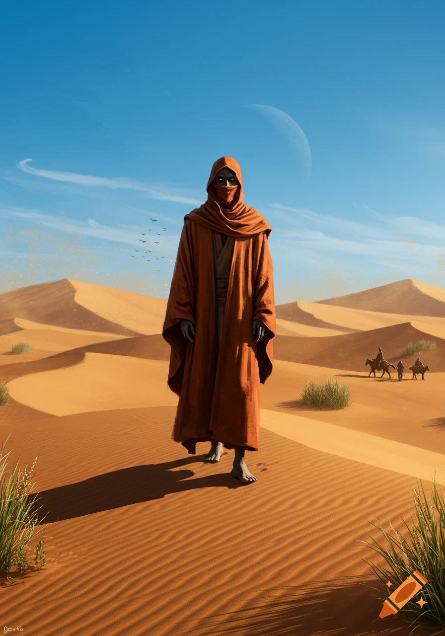 A majestic sand-colored castle dominates a vast desert landscape with ...