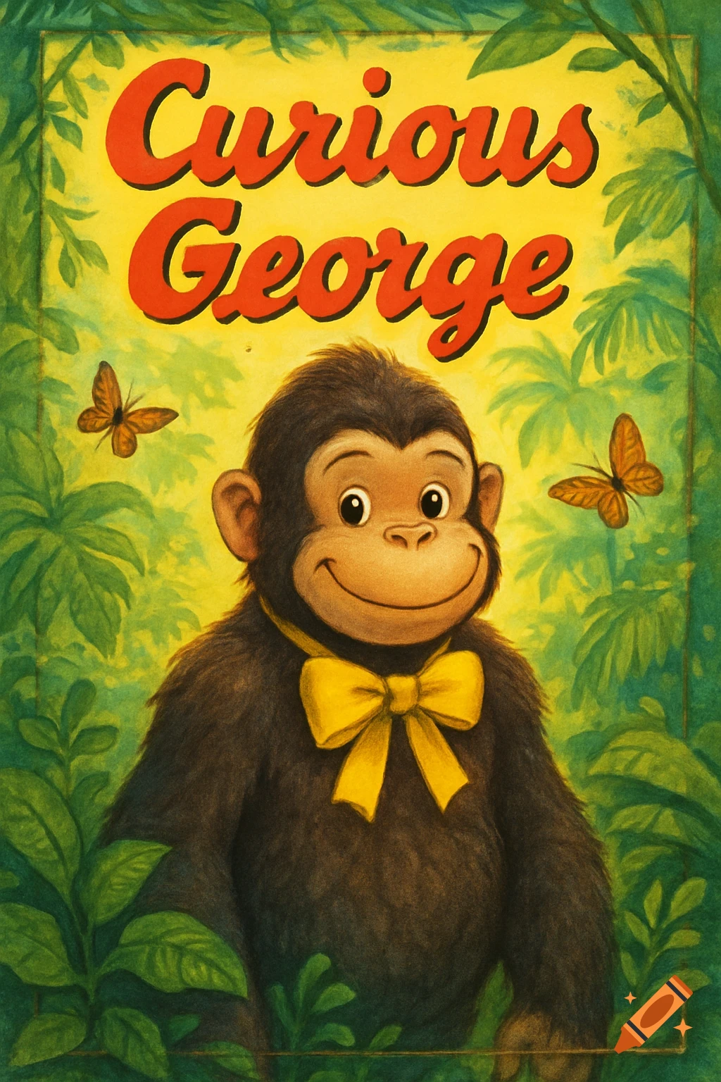 An illustration of Curious George, a smiling monkey with a yellow bow ...