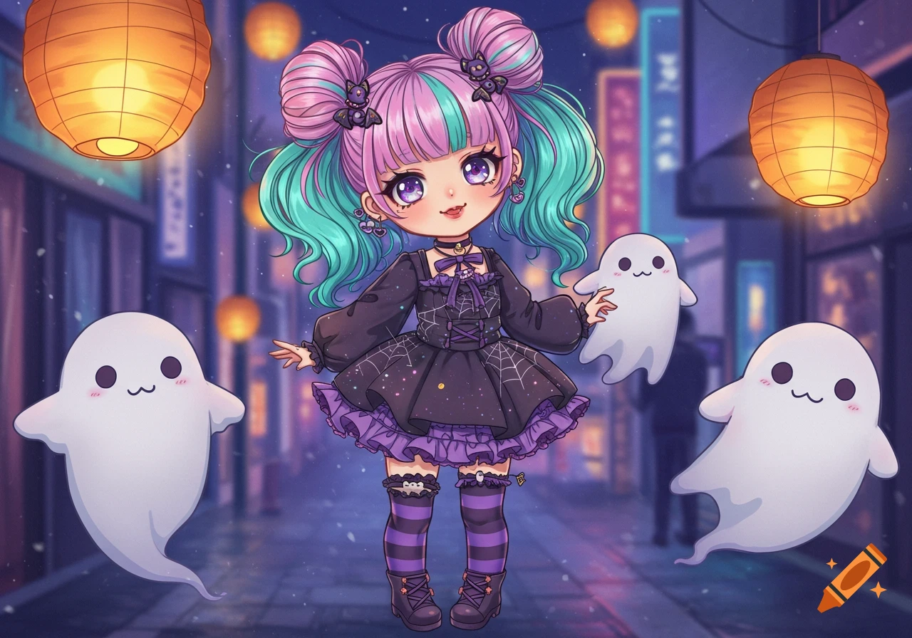 Cookie Run Kingdom style anime girl with long blue hair and pastel ...