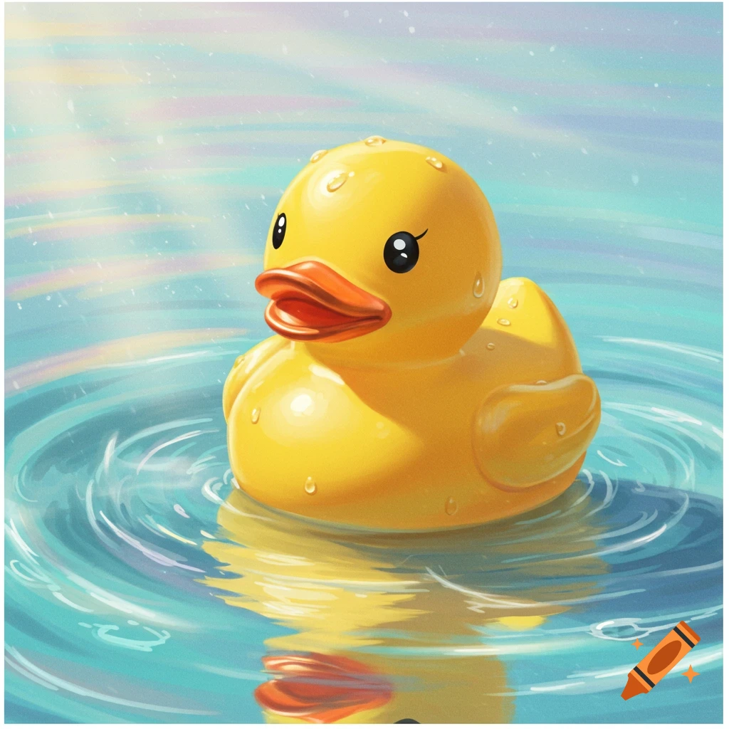 A stylized illustration of a winking yellow cartoon duck wearing a blue ...