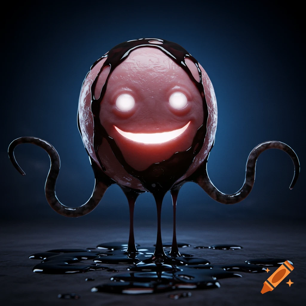 A sphere-shaped creature with glowing eyes and a glowing smile, covered ...