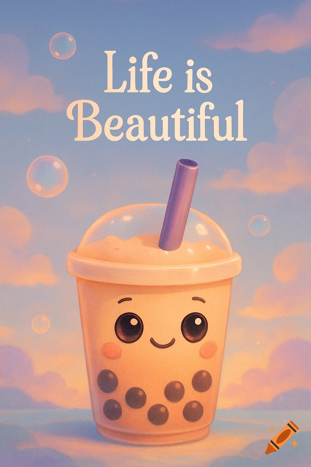 Cute cartoon mint and teal green bobba tea with a smiling face, whipped ...