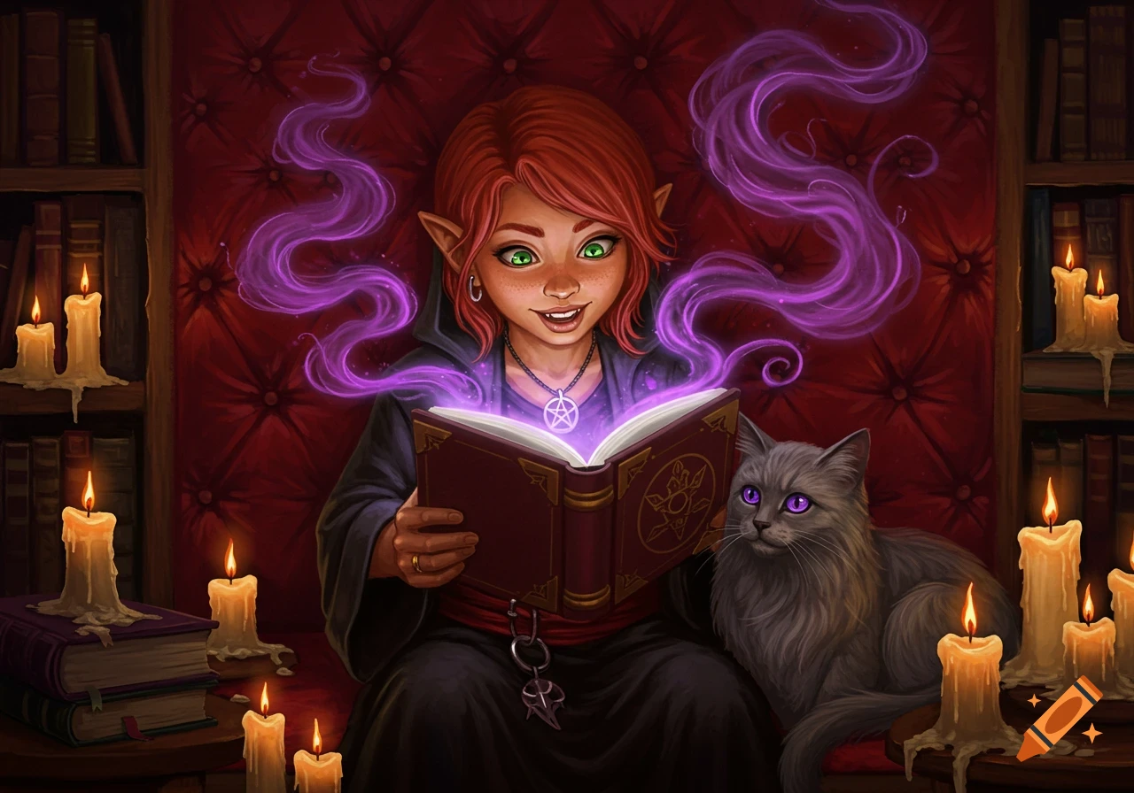 A young, blond-haired female potion maker with heterochromia mixes a ...