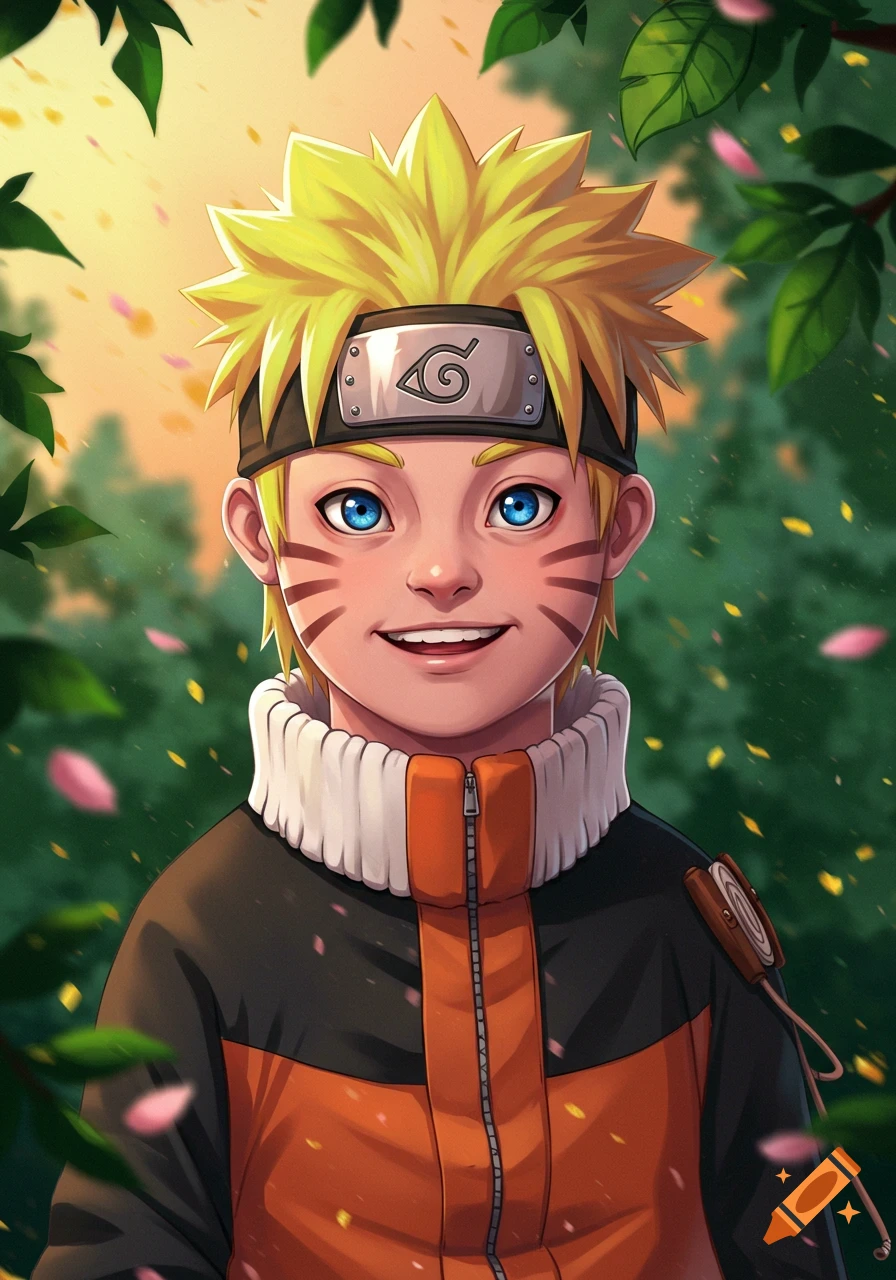 A smiling young anime character resembling Naruto, with spiky yellow ...