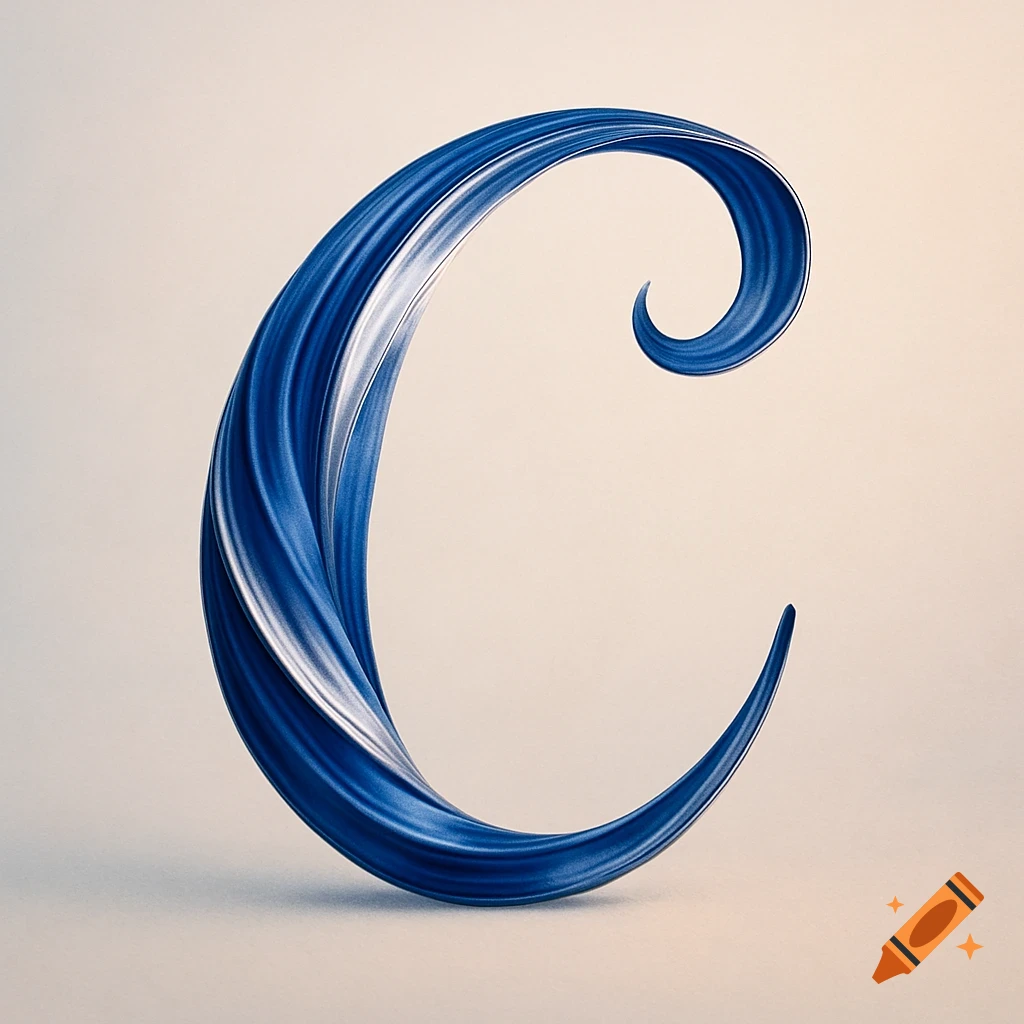 A stylized capital letter C formed by a flowing blue ribbon on a light ...