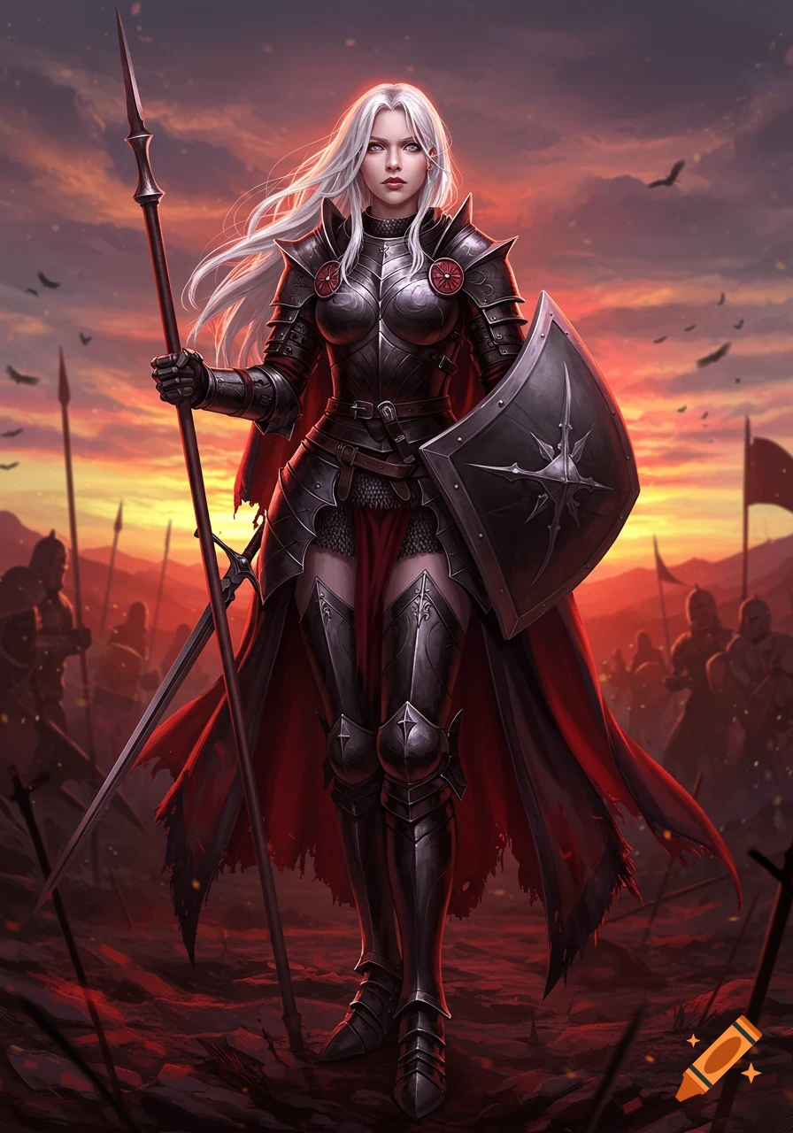 A dark fantasy illustration of a vampire knight in full armor with ...