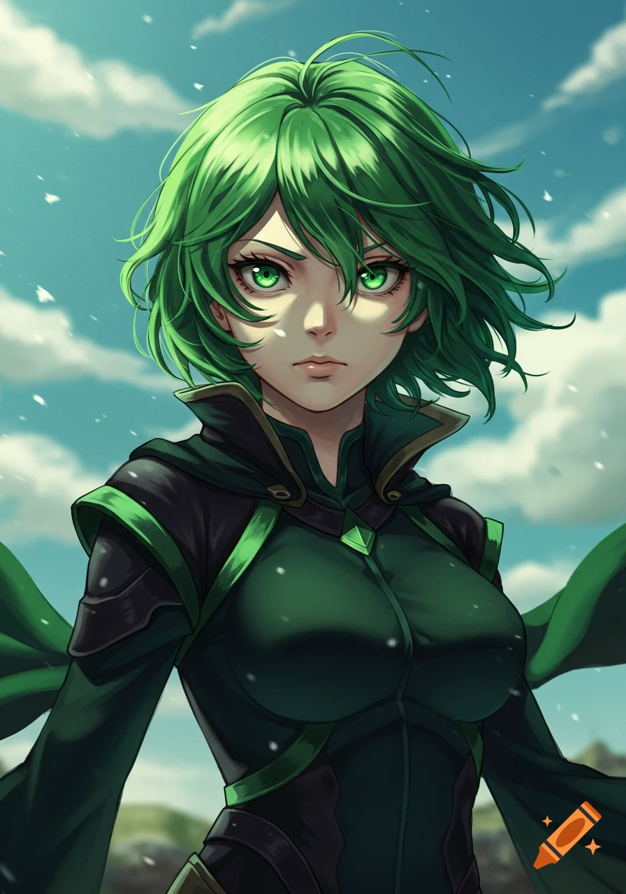 Green anime girl in high definition on Craiyon
