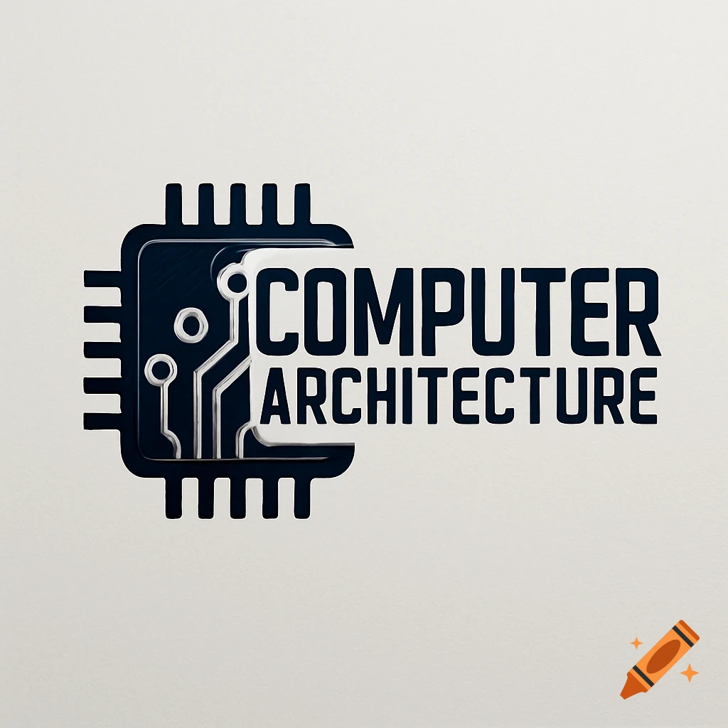 A dark blue and white logo featuring a stylized computer chip icon ...