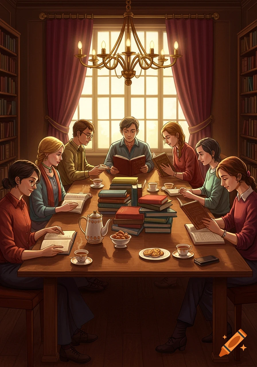 A detailed artist's studio bathed in warm sunlight, filled with classical marble busts ...