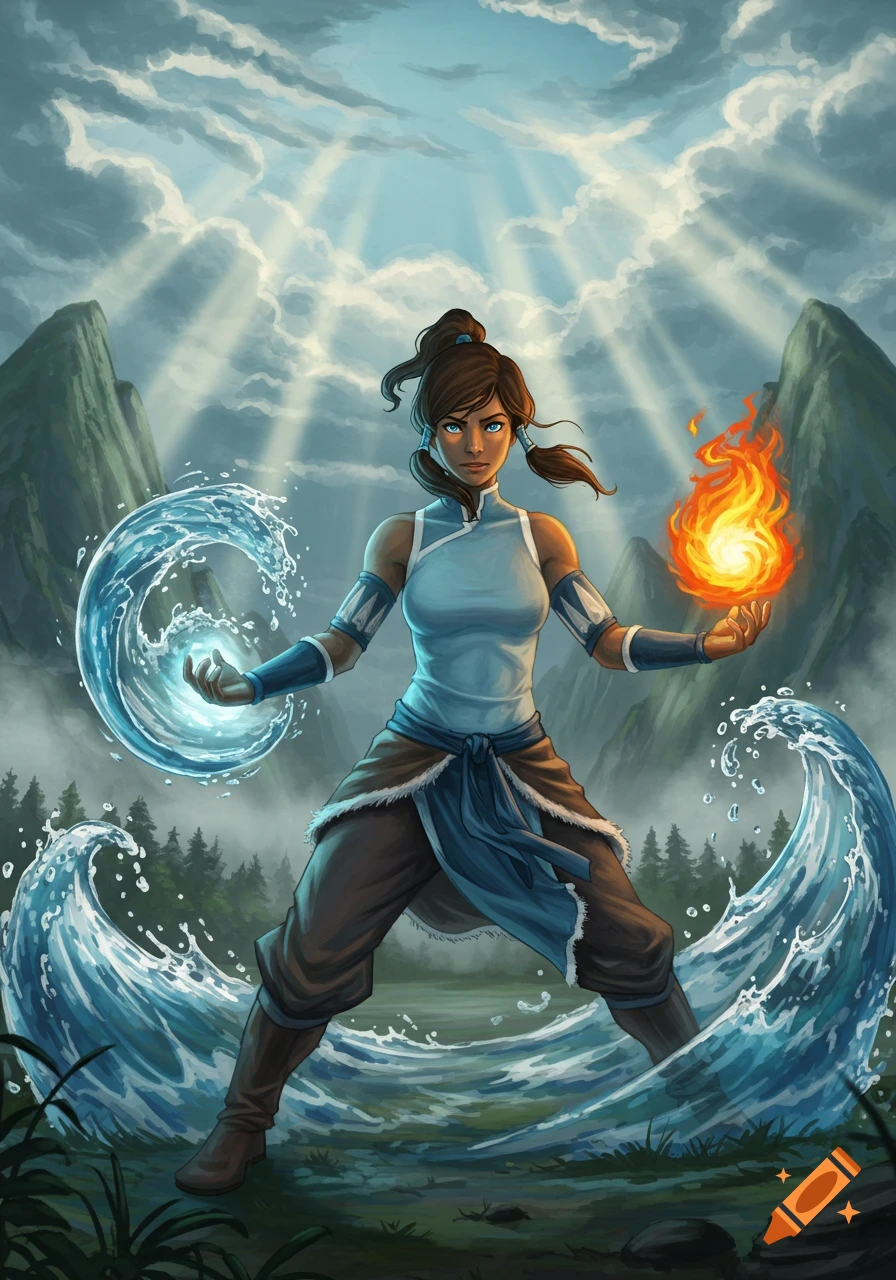 An illustration of Avatar Yangchen in an MTG card frame, bending water ...