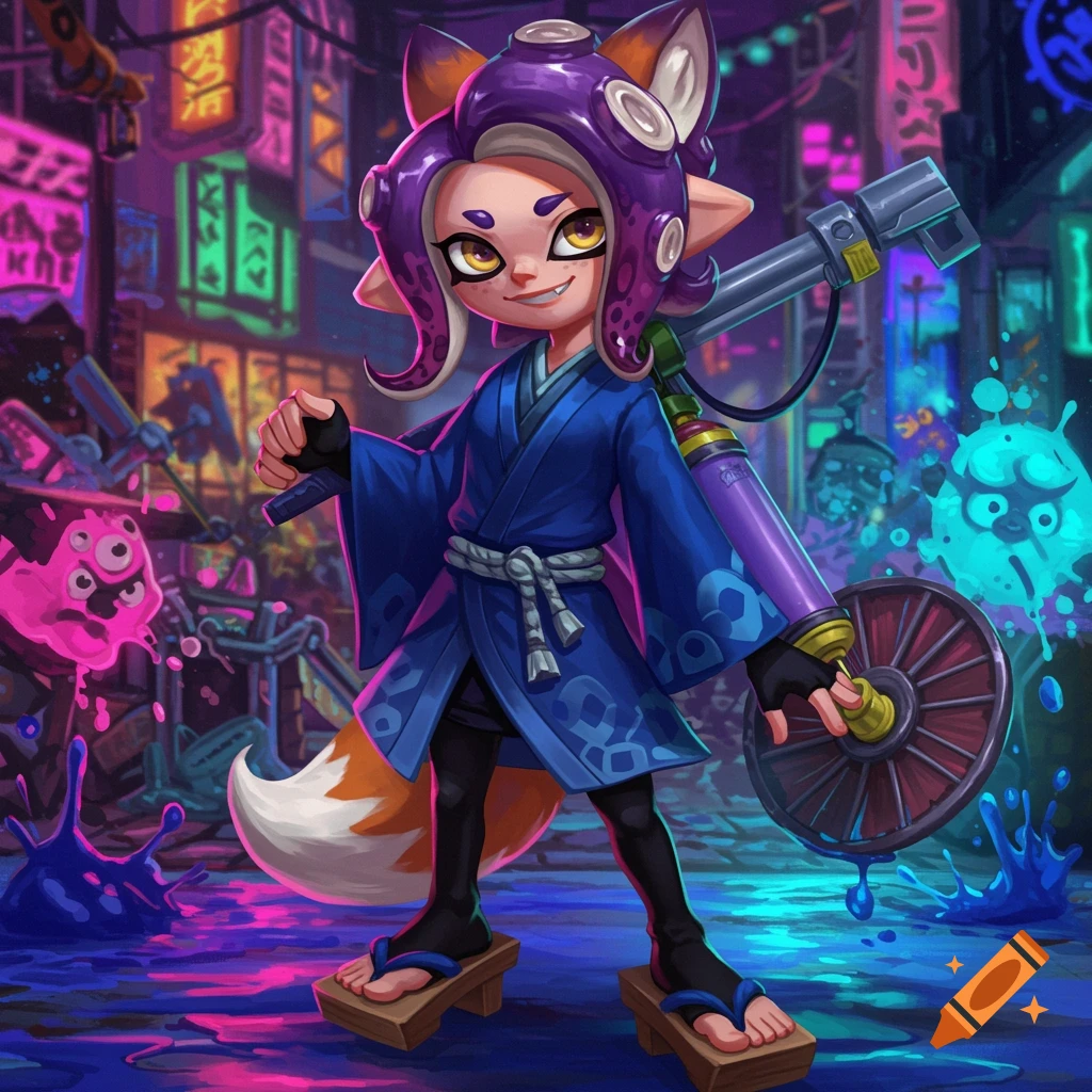 A Splatoon Inkling girl with green tentacles, black glasses, and a ...