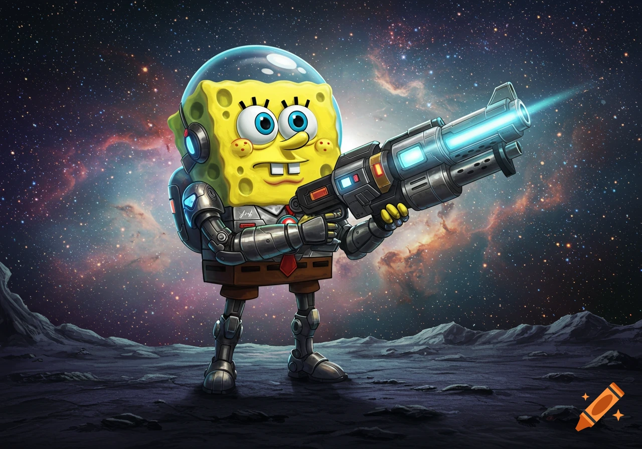 Photorealistic 3D render of a rugged, dirty SpongeBob SquarePants with ...