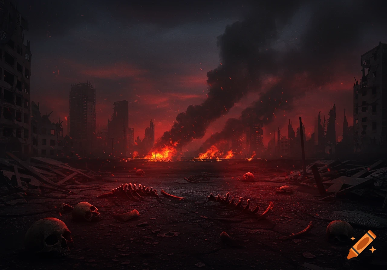 US National Guard soldiers fight zombies in a burning, destroyed city ...