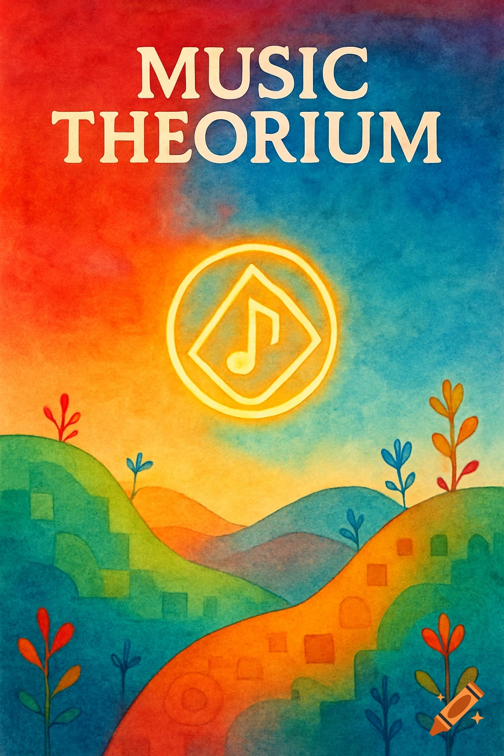 A vibrant psychedelic poster features a conductor with wild hair and a ...