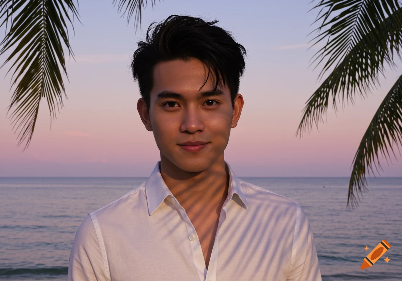 A photorealistic portrait of a young Filipino man smiling slightly ...