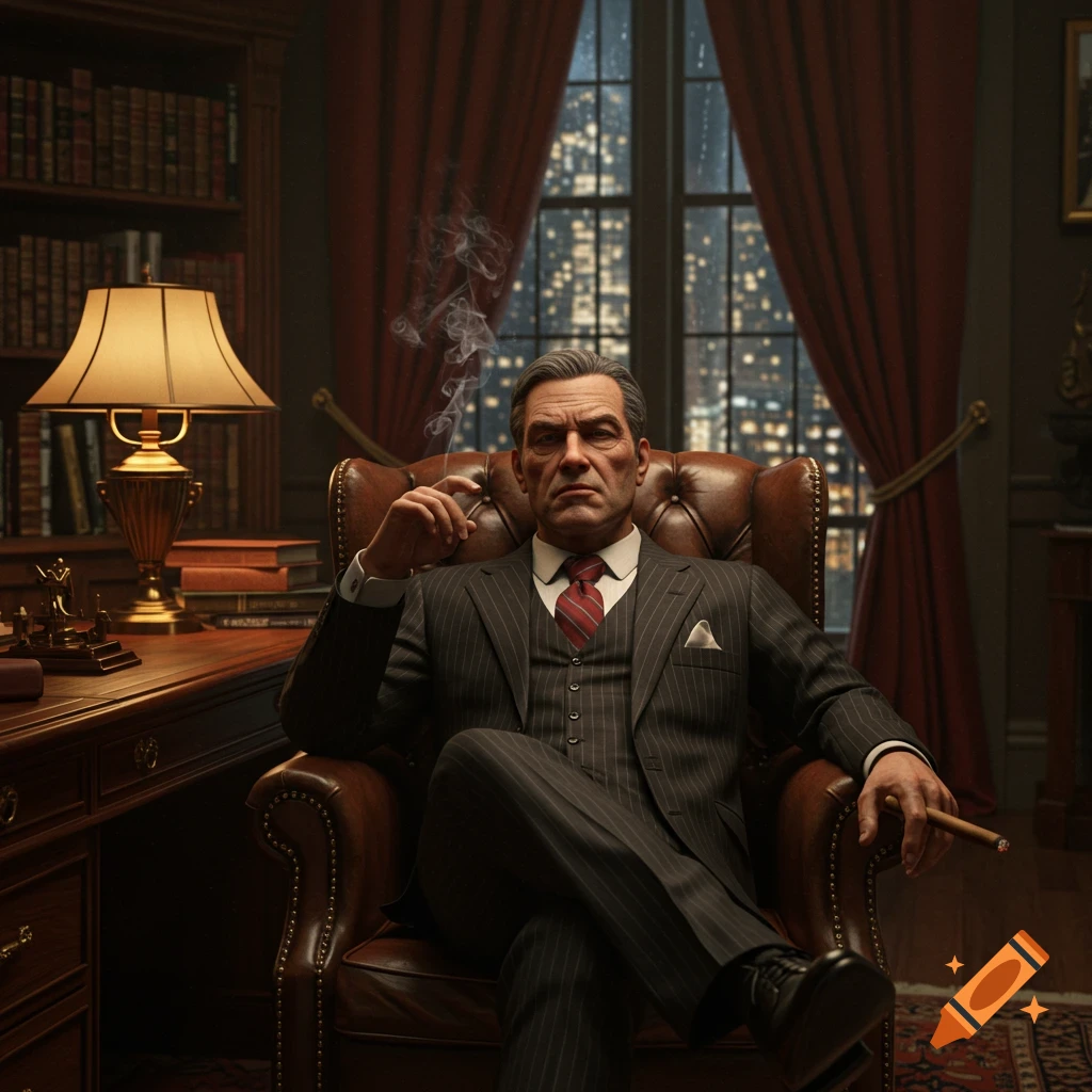 A man in a dark suit stands opposite an anthropomorphic sausage-like ...