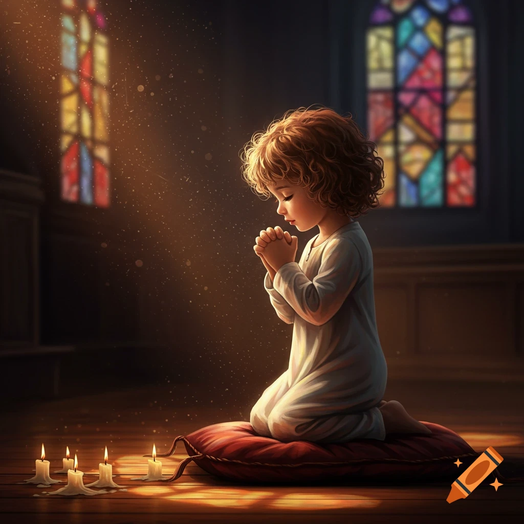 Hyper-realistic portrait of a female hermit with a halo, praying in a ...