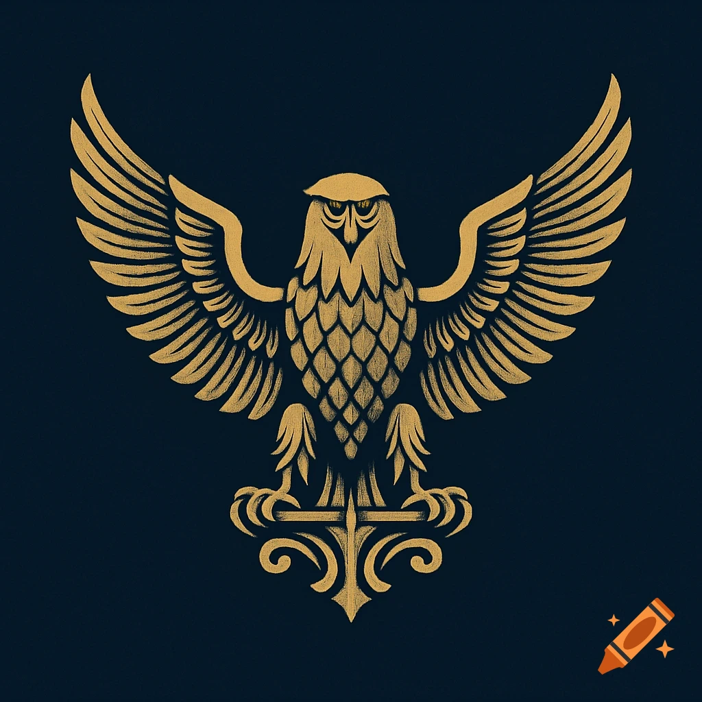 A stylized golden eagle logo with outstretched wings and intricate ...